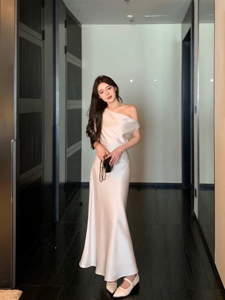 Toga Flare Hem Satin Gown in Champagne – LEXI + LOU
